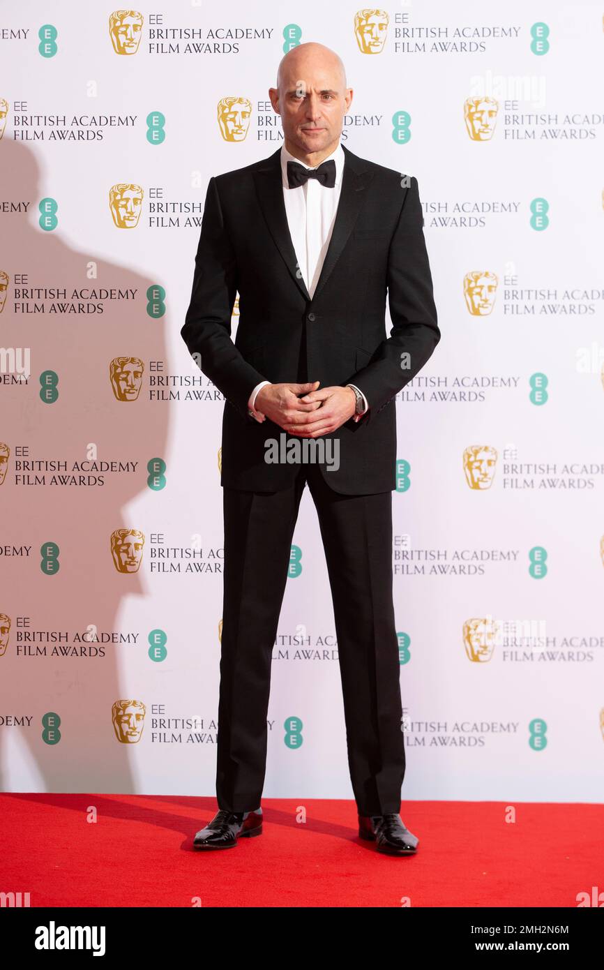 Actor Mark Strong poses backstage at the Bafta Film Awards, in central ...