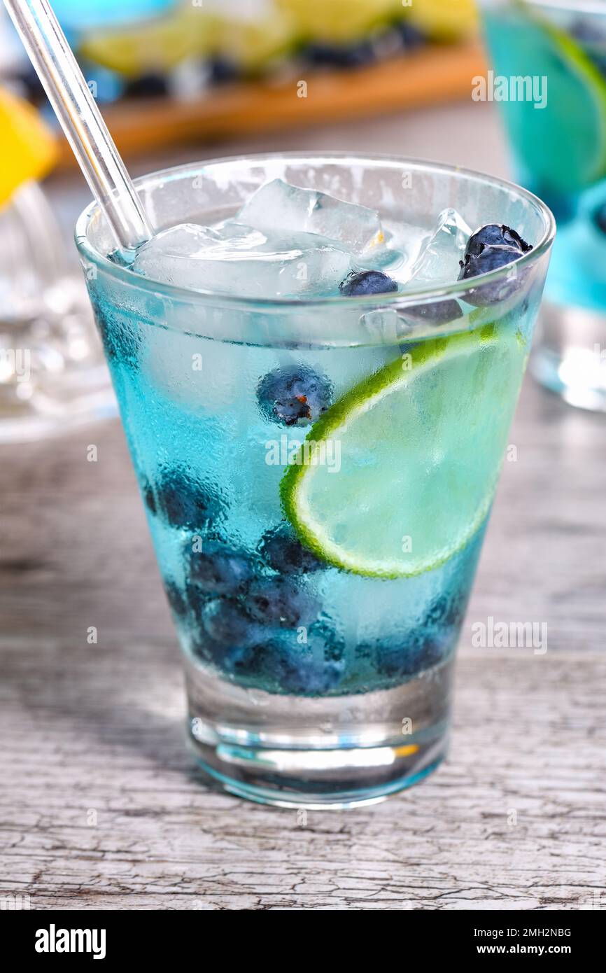 Blue Mojito with blueberries. Cocktails Liquor-based Blue Curacao Stock ...