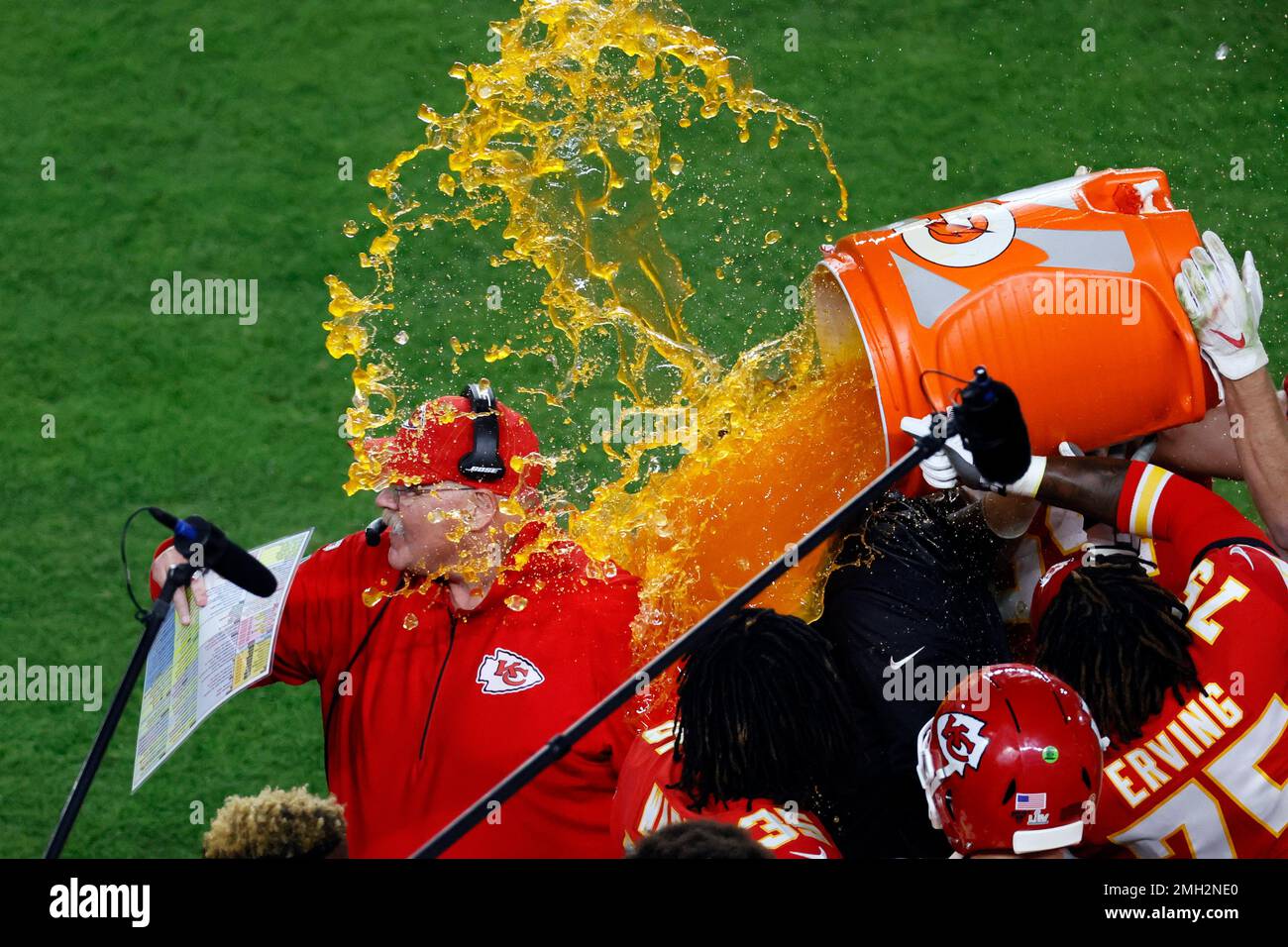 Kansas City Chiefs head coach Andy Reid has Gatorade pored on him as ...