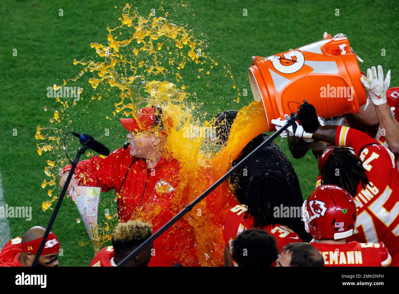 Kansas City Chiefs head coach Andy Reid has Gatorade pored on him as ...