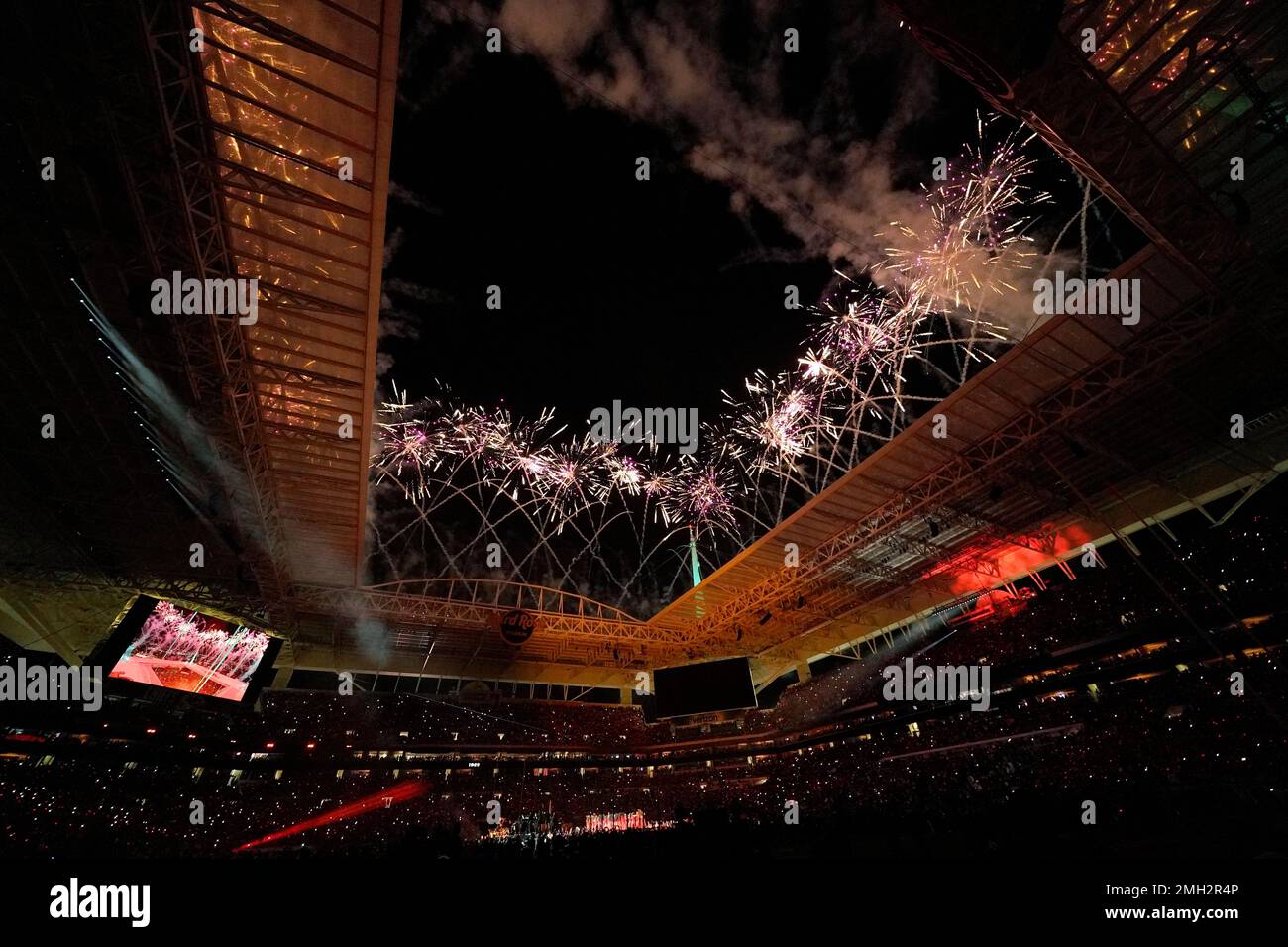 Firewoks explode over Hard Rock Stadium during halftime of the NFL ...