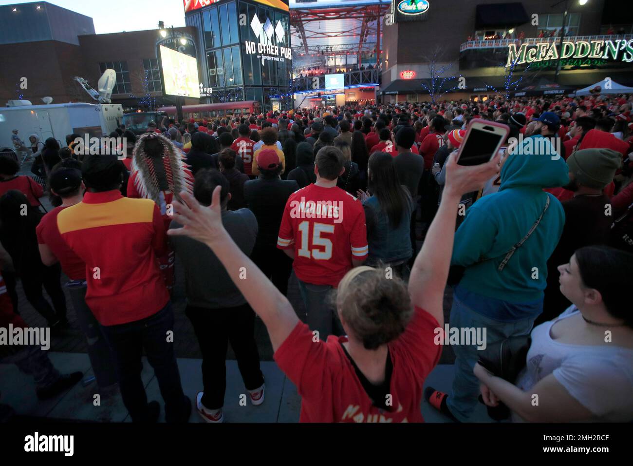 Kansas City Chiefs fans watch the Super Bowl at the Power and Light ...