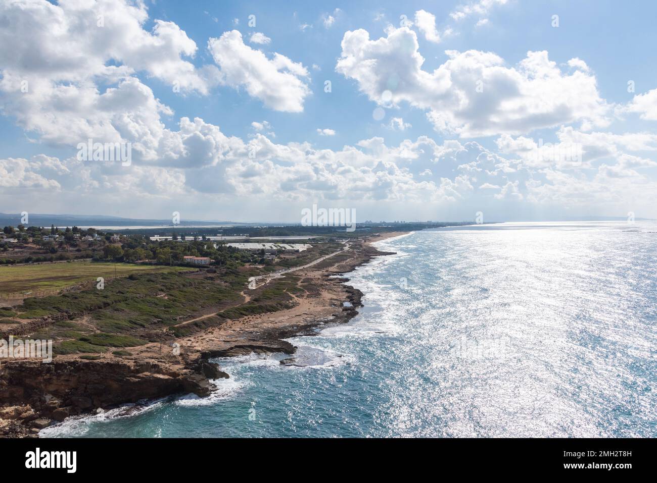Mediterranean sea, white chalk rocks and some beaches captured from ...