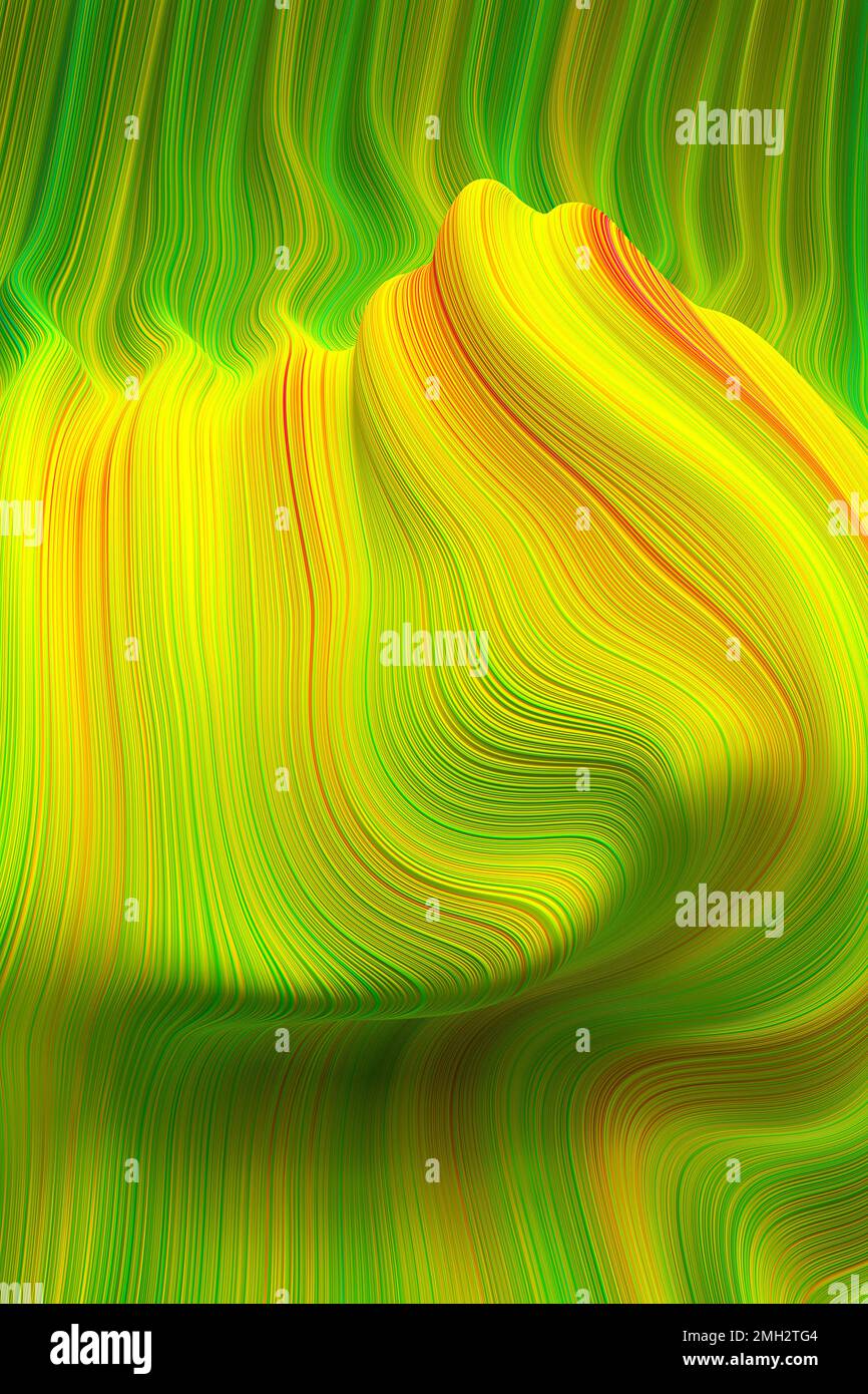 Multi-colored curved structured wavy shape in orange and green tones ...