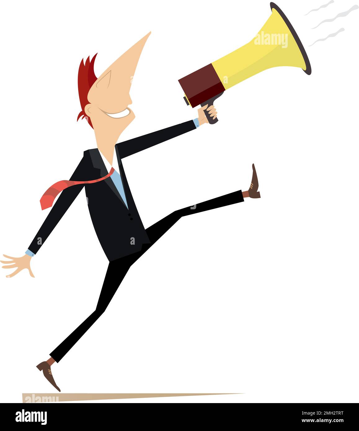 Man, megaphone and news. Cartoon man with megaphone makes announcement ...