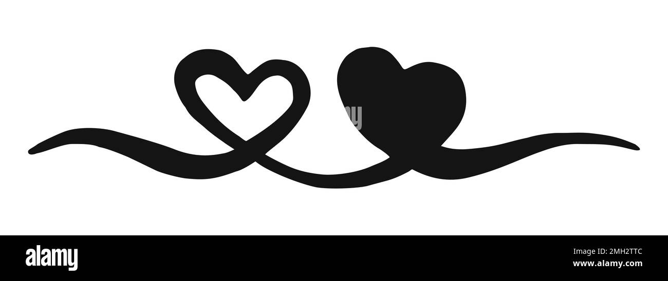 Two intertwined Hearts for Valentine's Day, hand painted with brush and ...