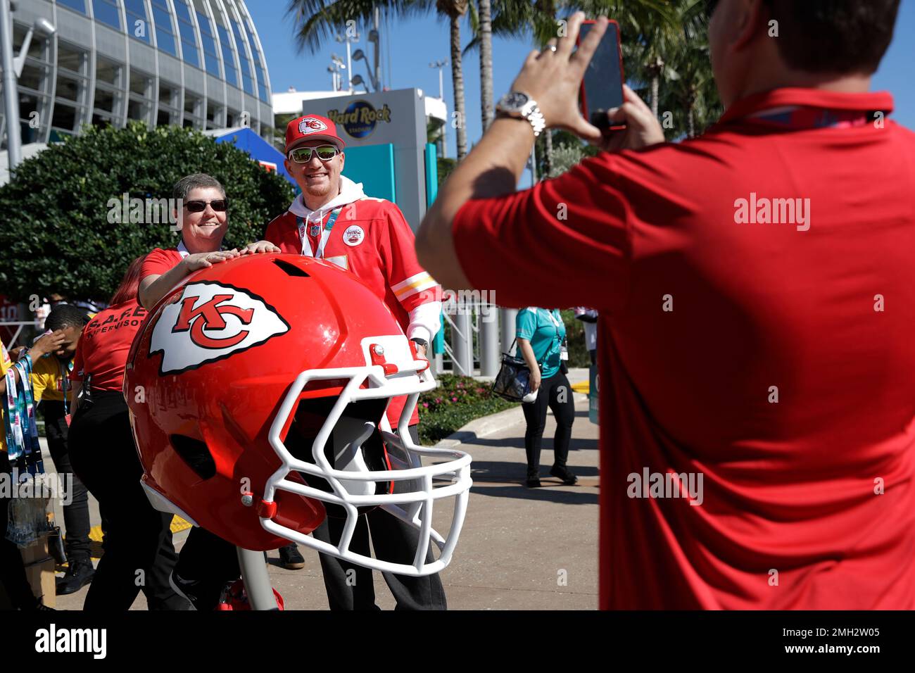 Kansas City Chiefs fans Kathy Helms, left, and her son Michael pose for ...