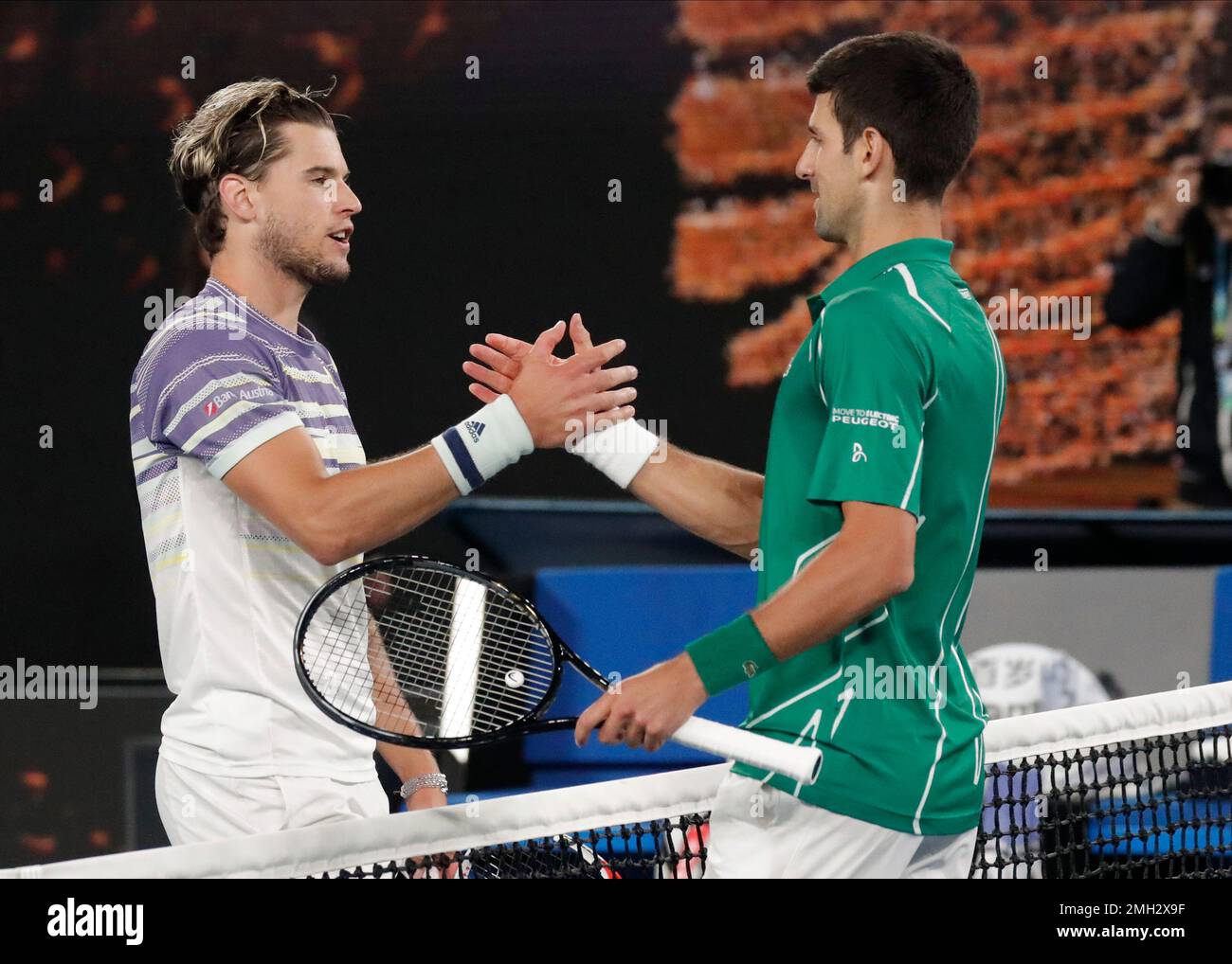 Serbia's Novak Djokovic, right, is congratulated by Austria's Dominic ...