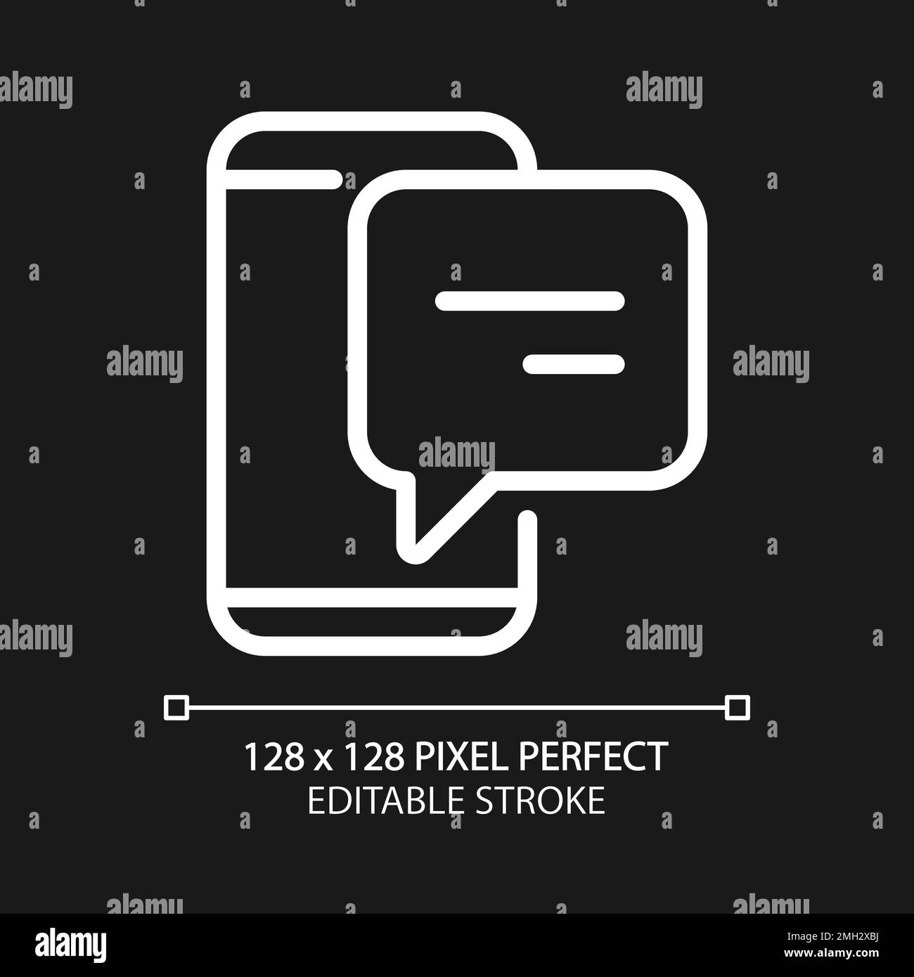 Smartphone with speech bubble pixel perfect white linear icon for dark ...