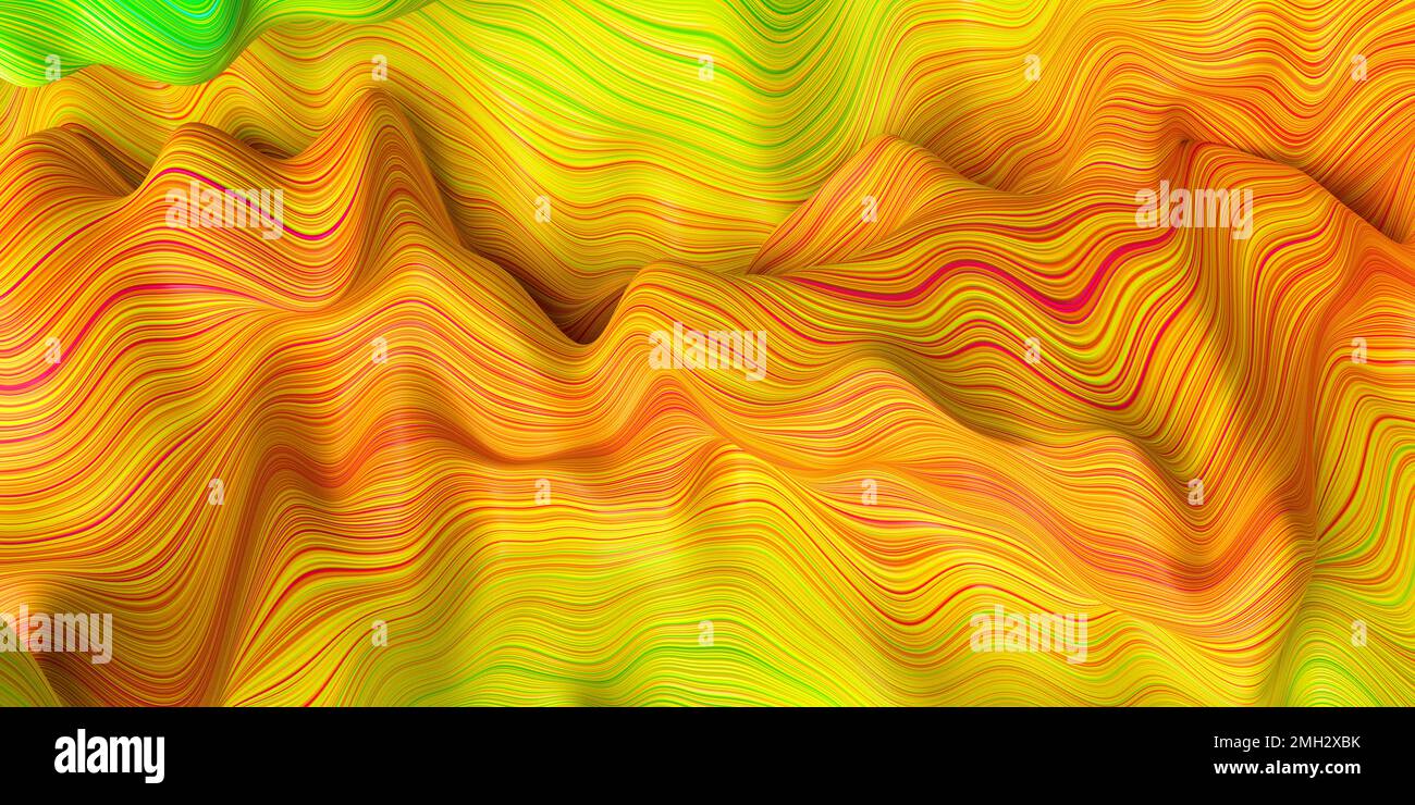 Multi-colored curved structured wavy shape in orange and green tones ...