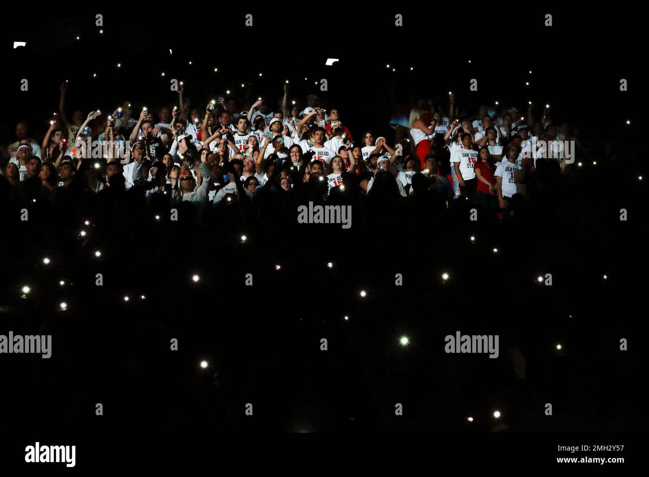 San Diego State fans look on before an NCAA college basketball game ...