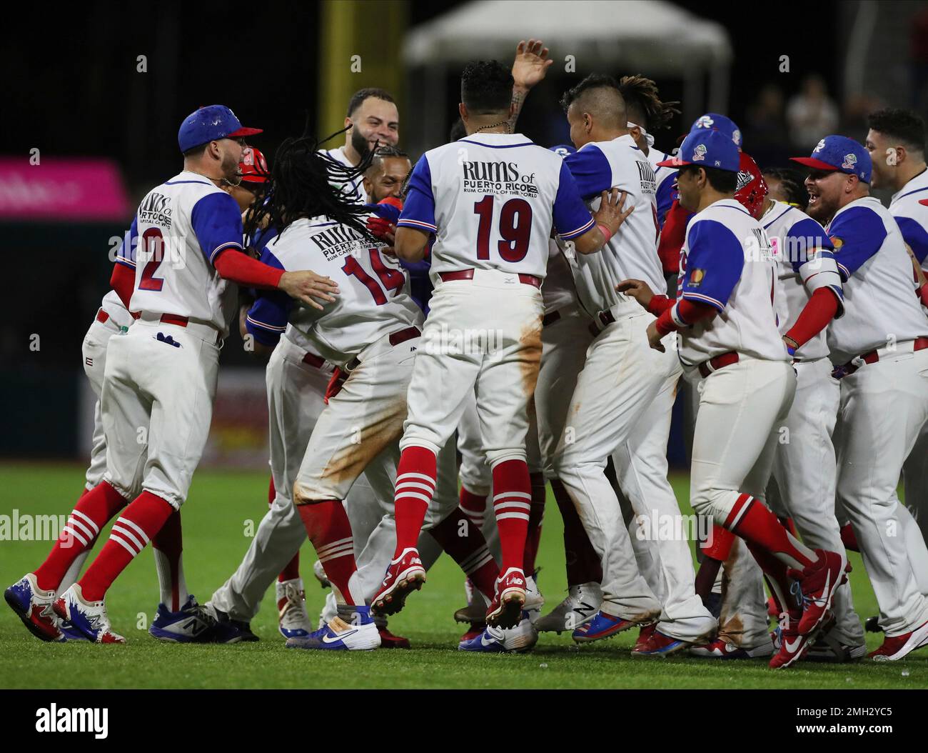Puerto Rico players celebrates after defeating Panama 4-3 during a ...