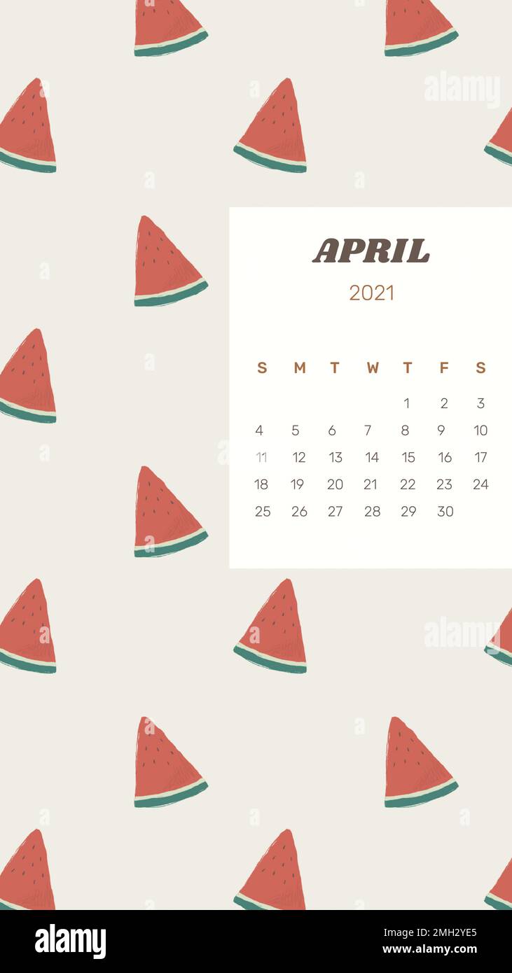 Calendar 2021 April printable vector template with cute watermelon ...