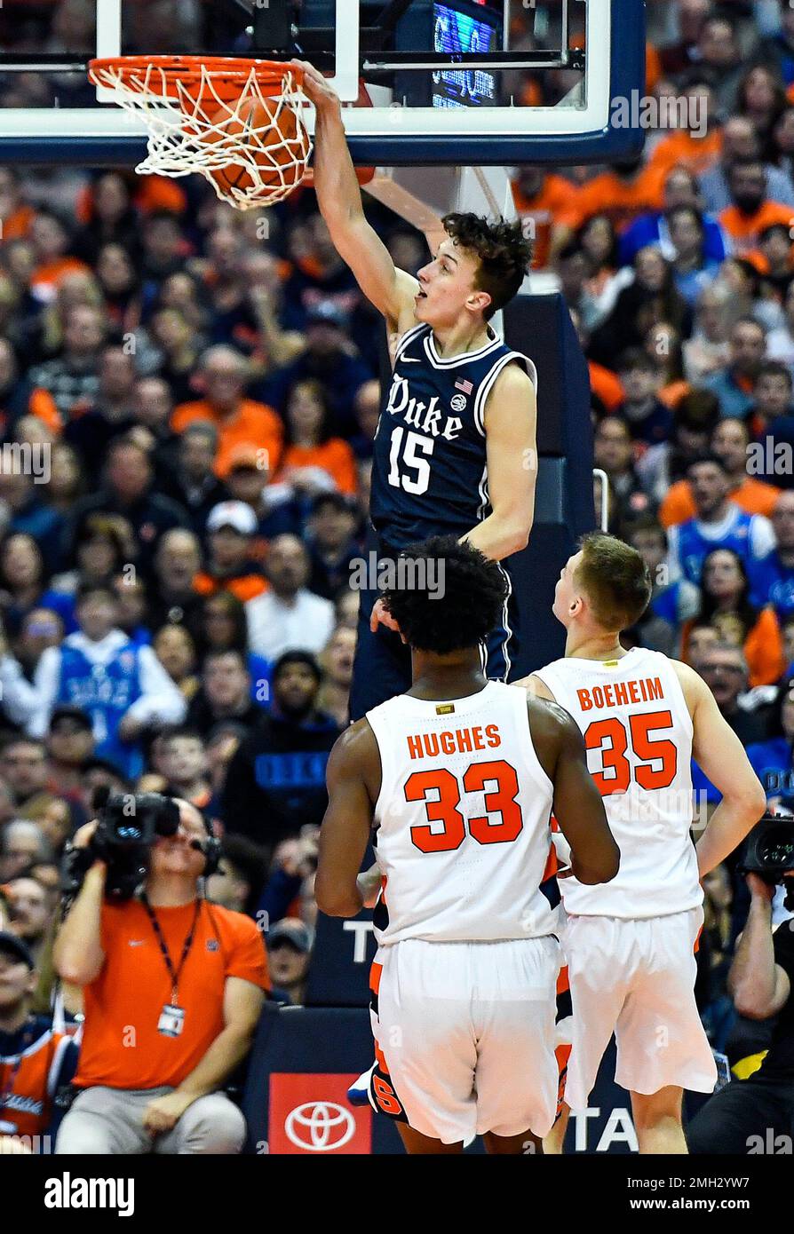 Duke guard Alex O'Connell dunks against Syracuse during the second half ...