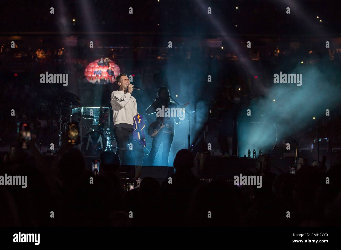 Maroon 5 performs on Saturday, Feb. 1, 2020, in Miami. (AP Photo/Jeff ...