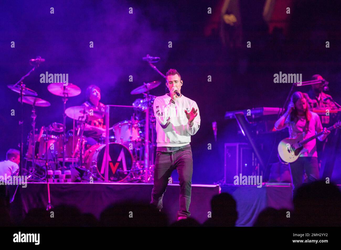 Maroon 5 performs on Saturday, Feb. 1, 2020, in Miami. (AP Photo/Jeff ...