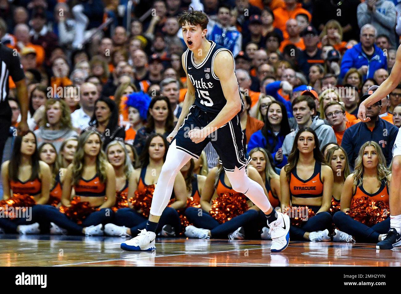 Duke guard Alex O'Connell celebrates a basket against Syracuse during ...
