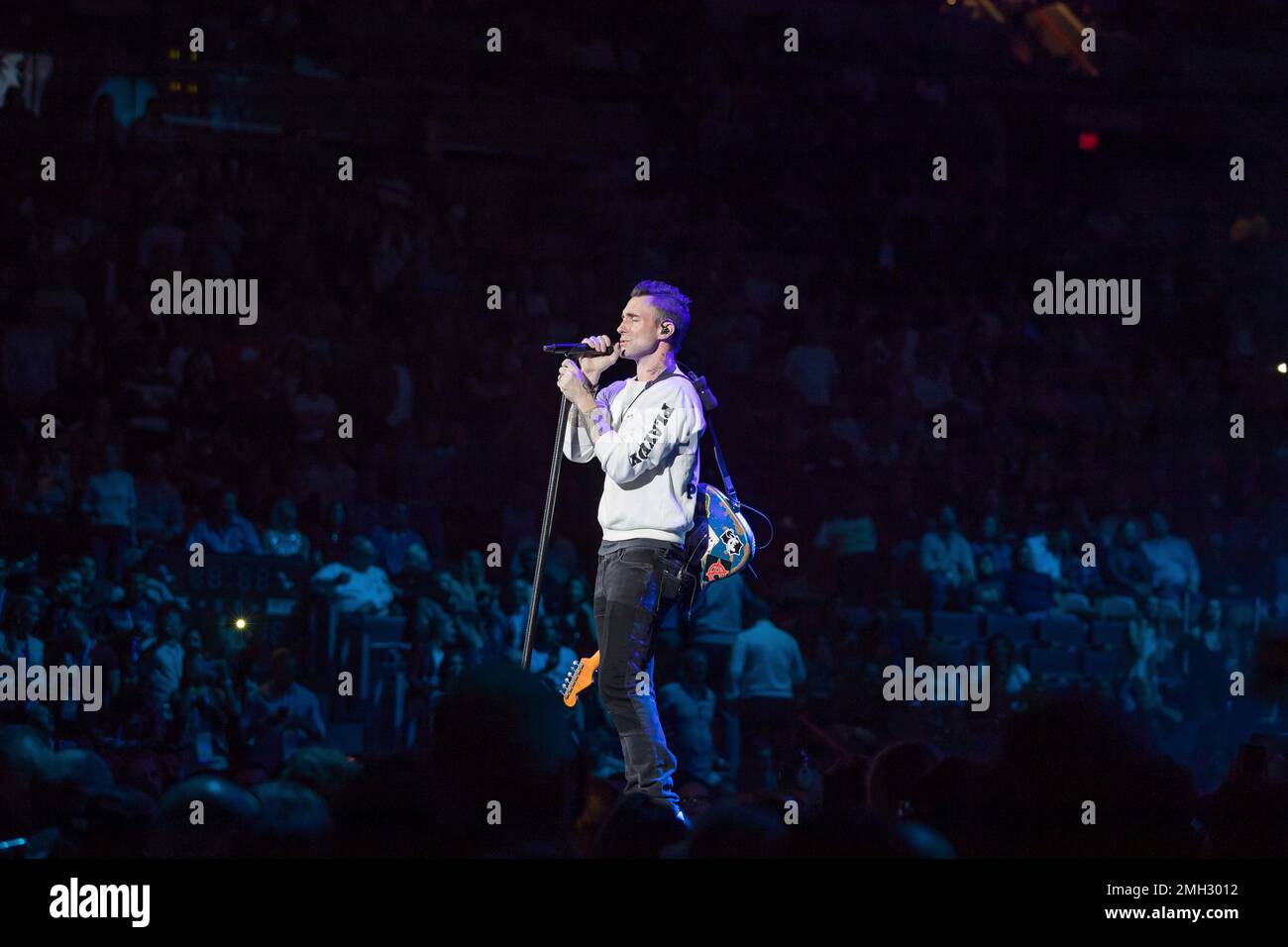 Maroon 5 performs on Saturday, Feb. 1, 2020, in Miami. (AP Photo/Jeff ...