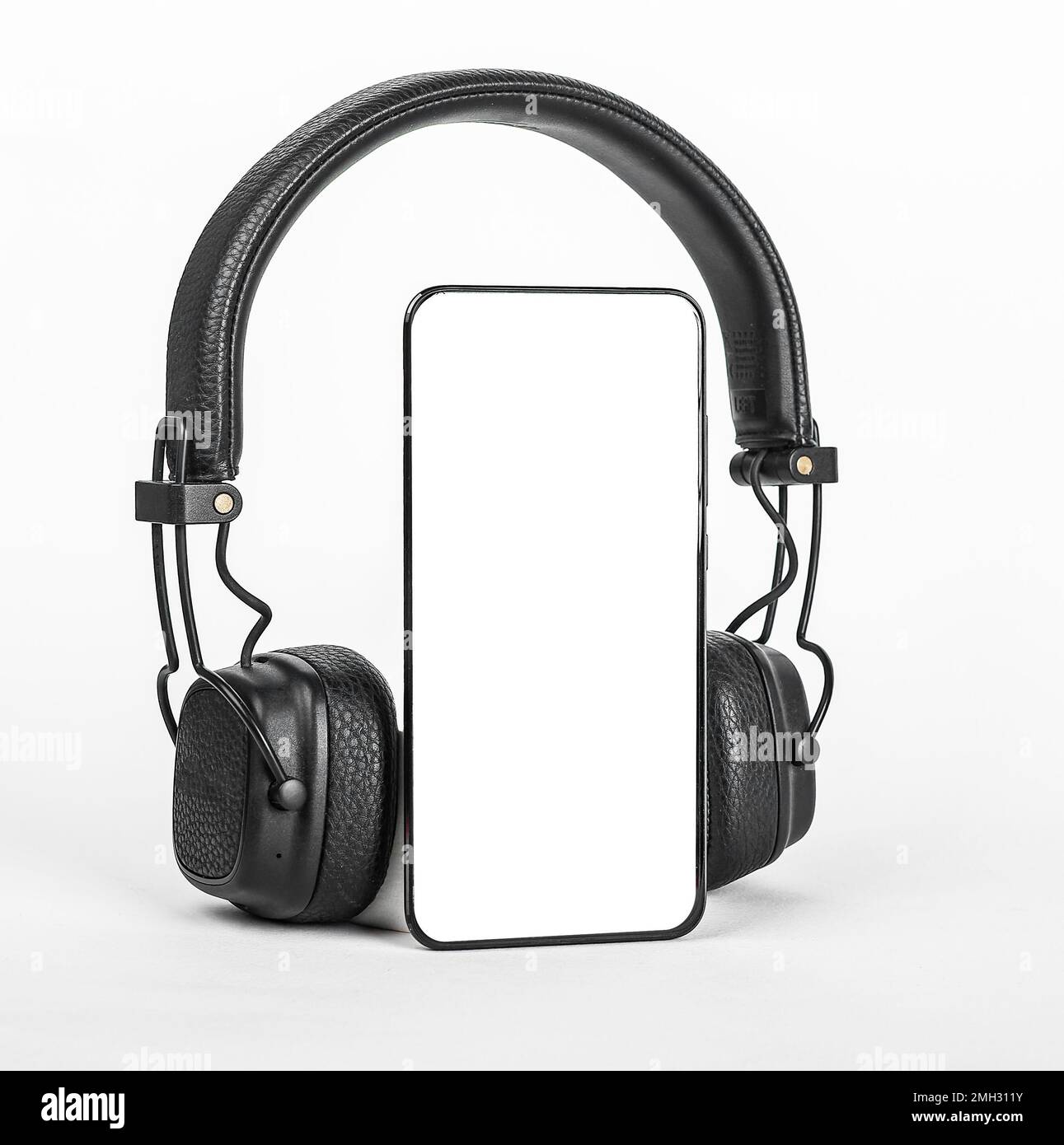Mobile phone and headphones. Smartphone screen mockup, display template ...