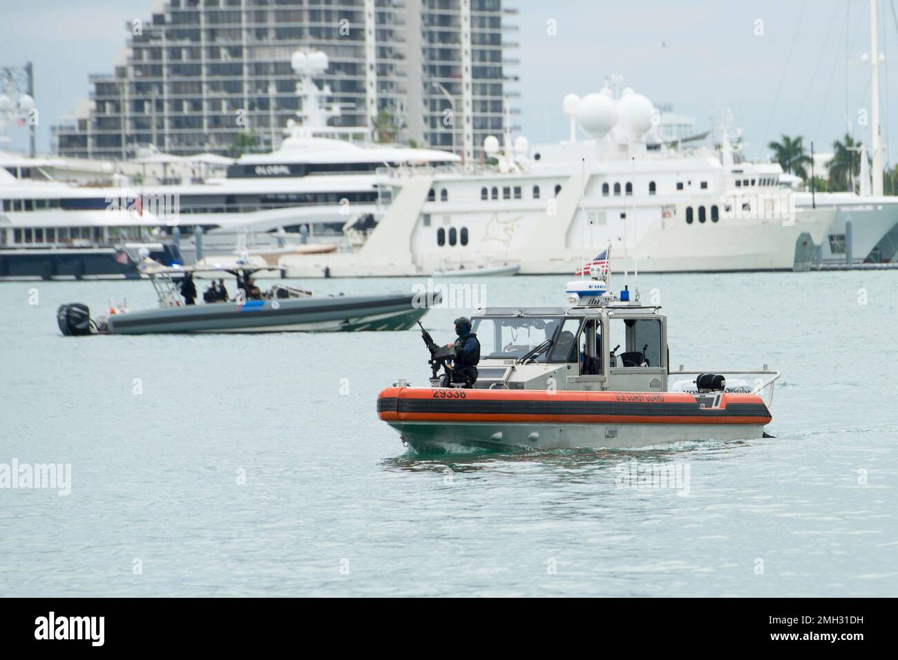 U.S. Coast Guard patrols the waters of Biscayne Bay in Miami on ...