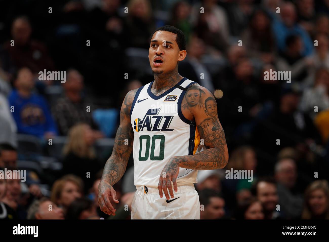 Utah Jazz guard Jordan Clarkson (00) in the first half of an NBA ...
