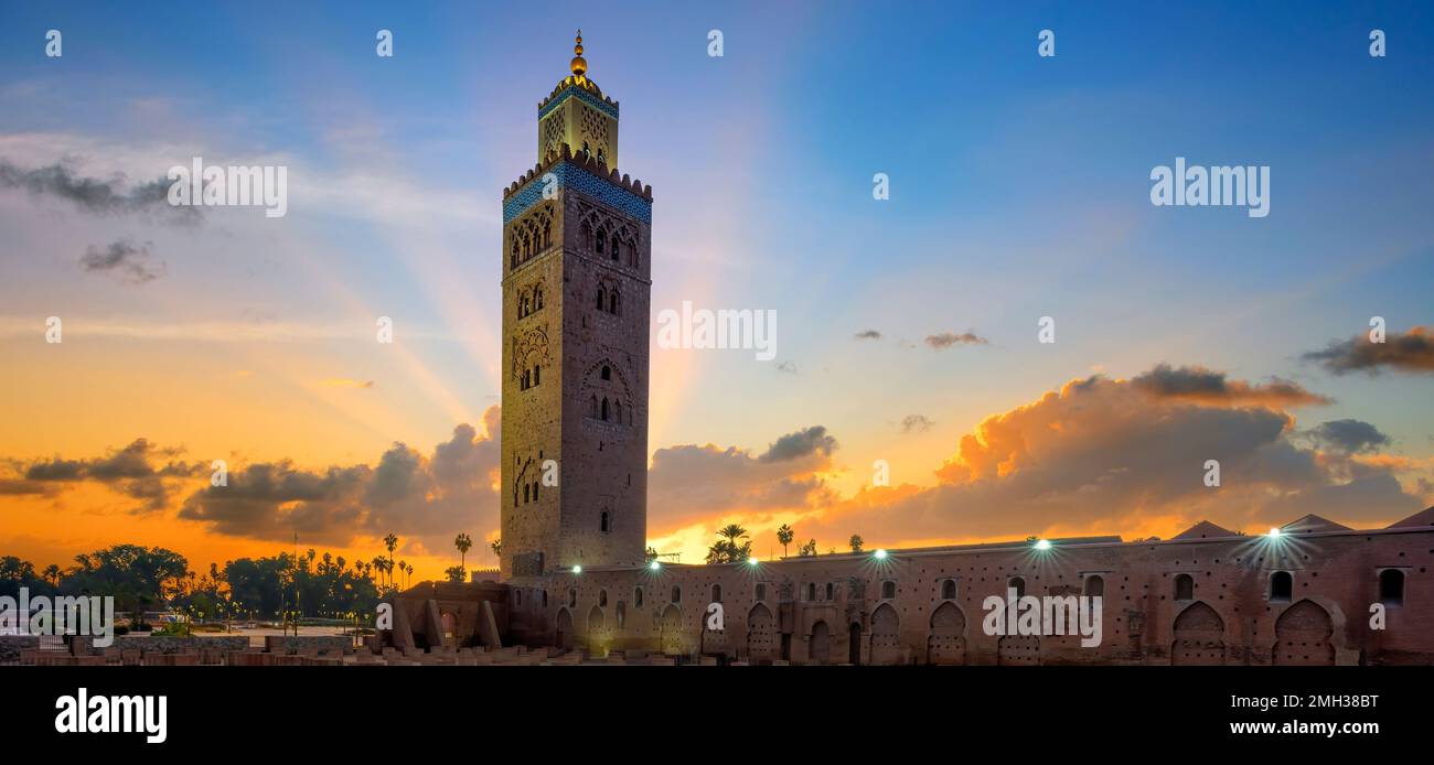 Koutoubia mosque in Marrakech at sunrise, Morocco Stock Photo - Alamy