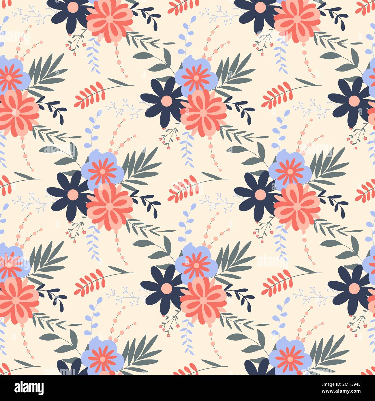 Floral seamless pattern in doodle style with flowers and foliage ...