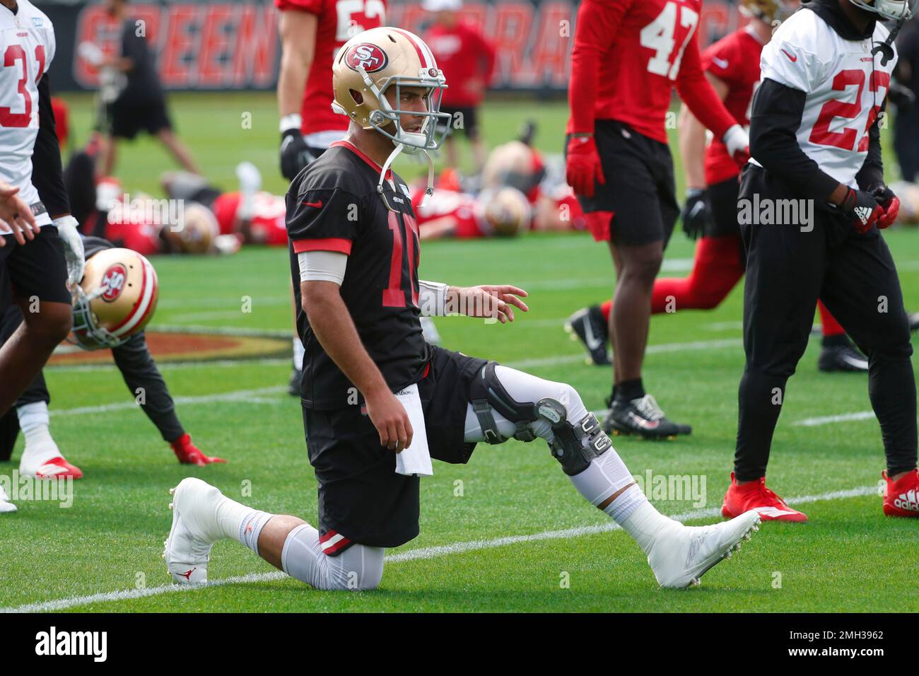 San Francisco 49ers quarterback Jimmy Garoppolo warms up during ...