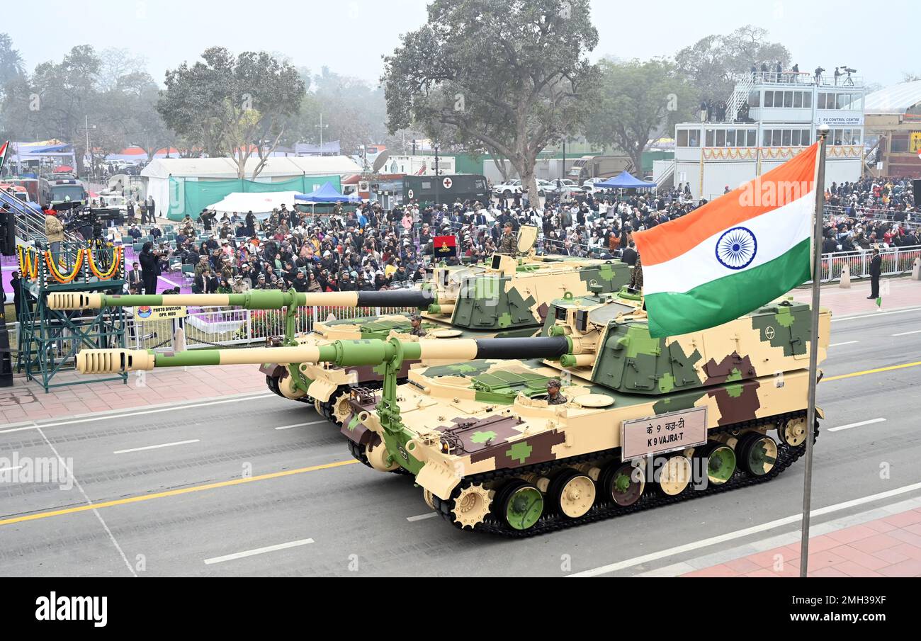 NEW DELHI, INDIA - JANUARY 26: K9 Vajra Tanks on display during the ...