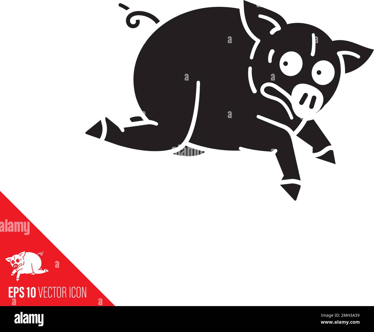 Pig on the run cartoon character vector icon. Fugitive farm animal ...
