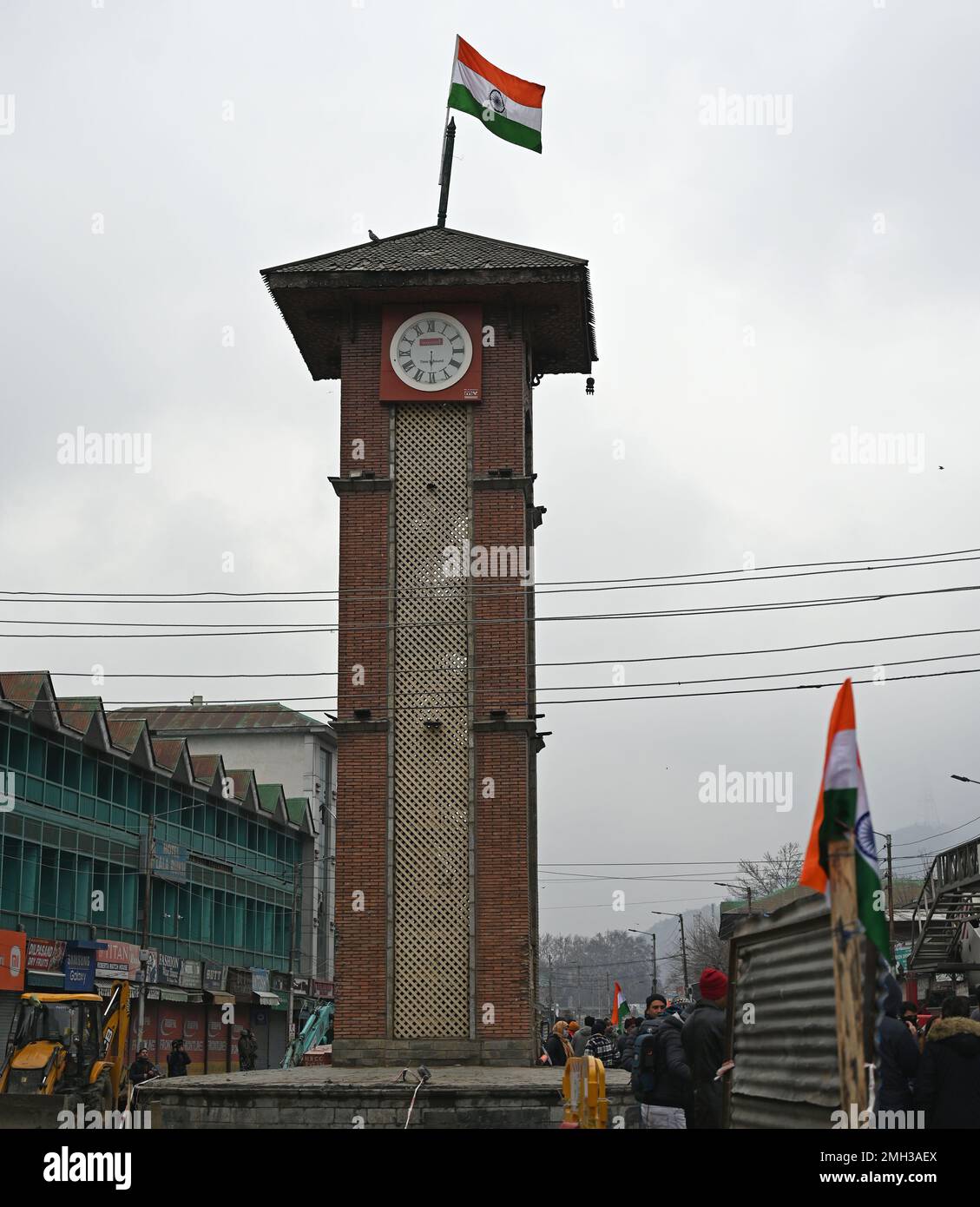 SRINAGAR, INDIA - JANUARY 26: Indian National flag being hoisted a top ...