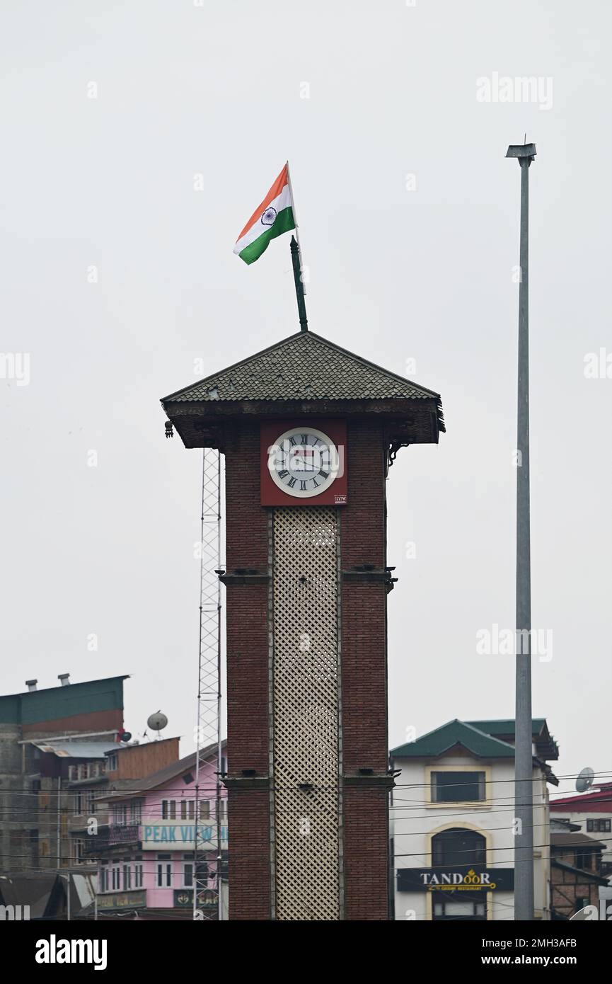 SRINAGAR, INDIA - JANUARY 26: Indian National flag being hoisted a top ...