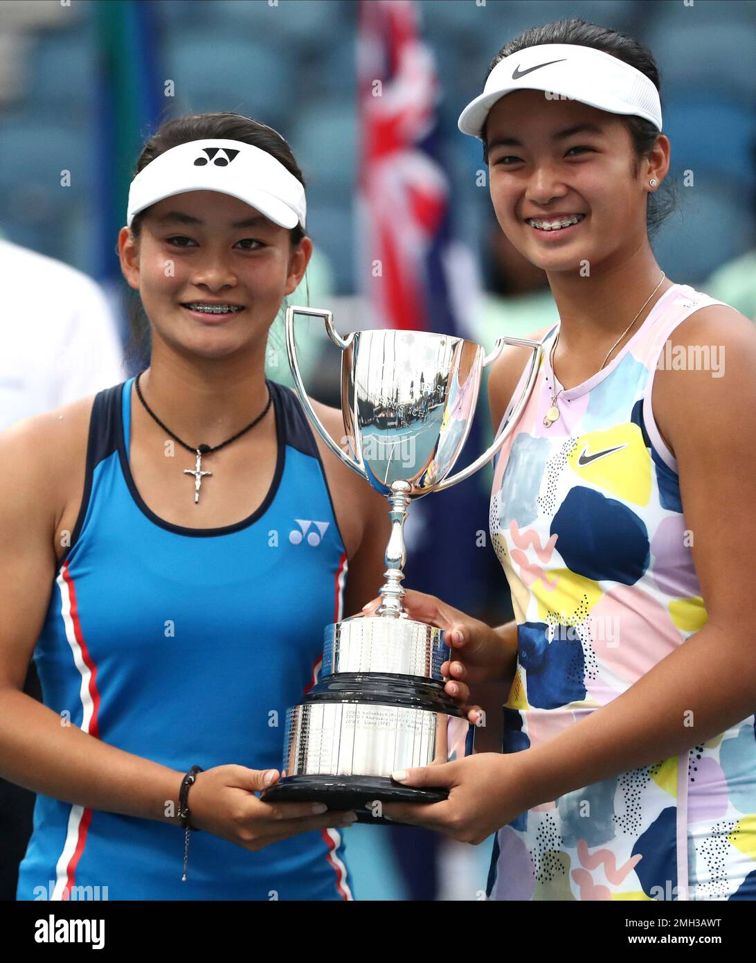Alexandra Eala, right, of the Philippines and Indonesia's Priska ...