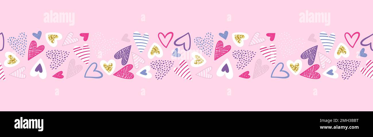Cute hand drawn hearts seamless pattern, lovely romantic background ...