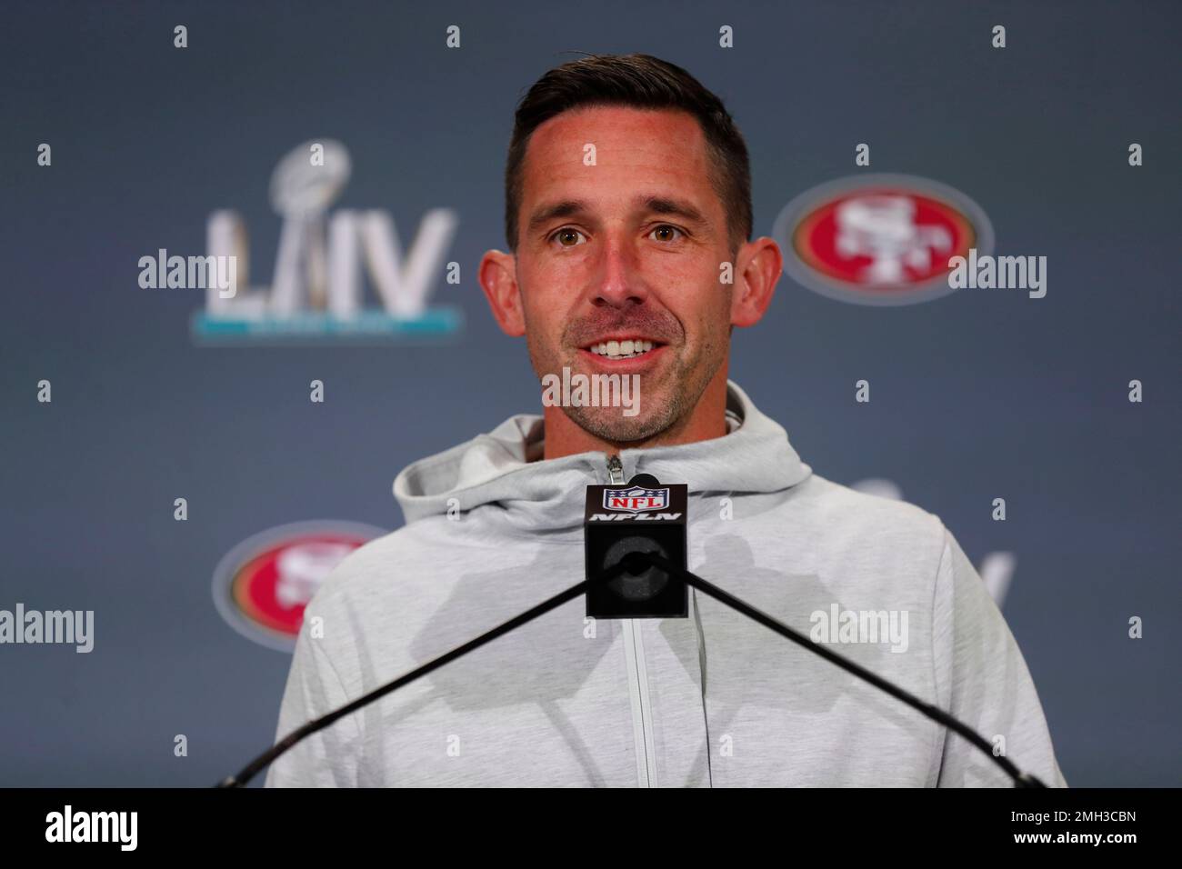 San Francisco 49ers head coach Kyle Shanahan speaks at a media ...