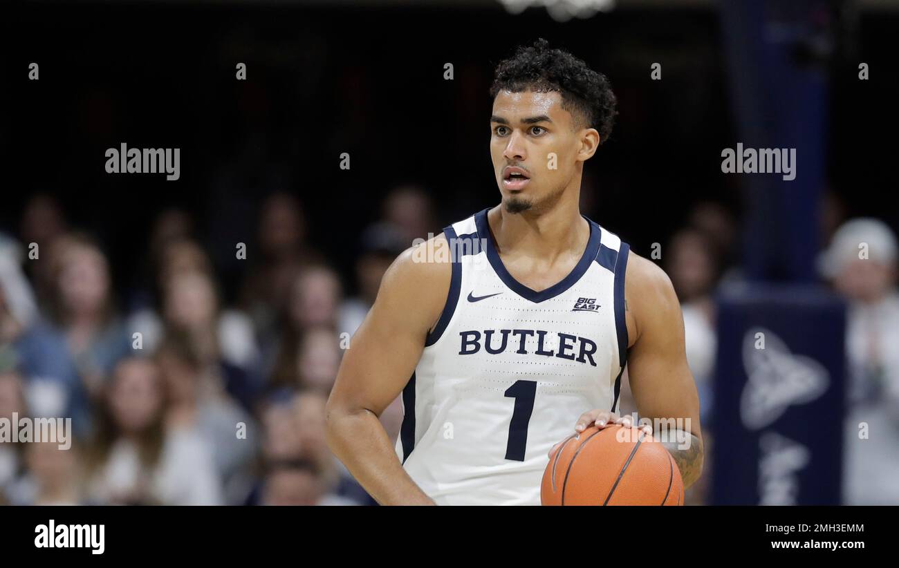 Butler's Jordan Tucker (1) dribbles during the first half of an NCAA ...