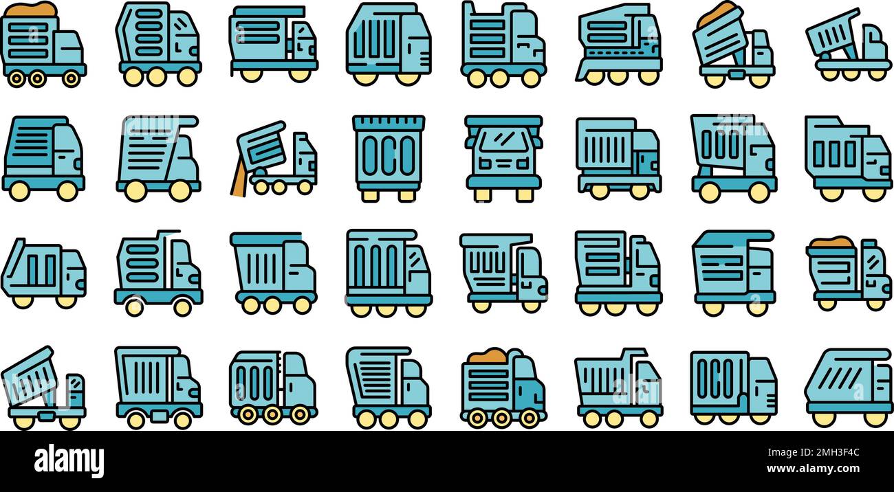 Car tipper icons set outline vector. Truck car. Tipper container color ...