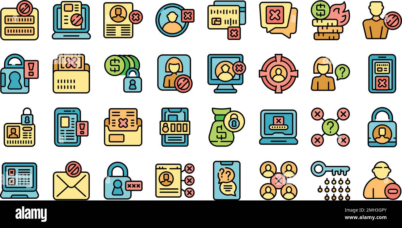 Account blocking icons set outline vector. Delete ban. Block atm color ...