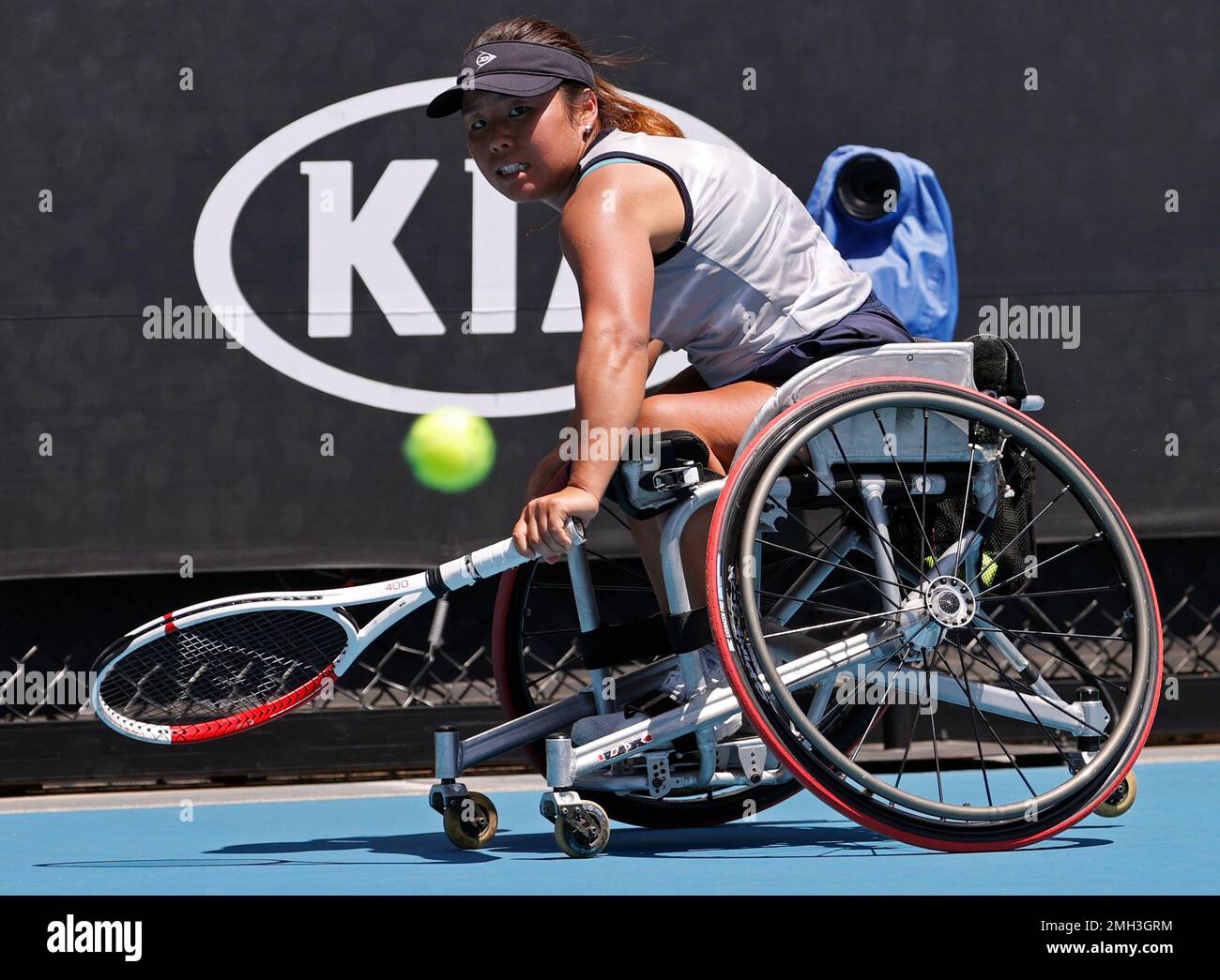 Japan's Yui Kamiji plays a backhand return to South Africa's Kgothatso ...