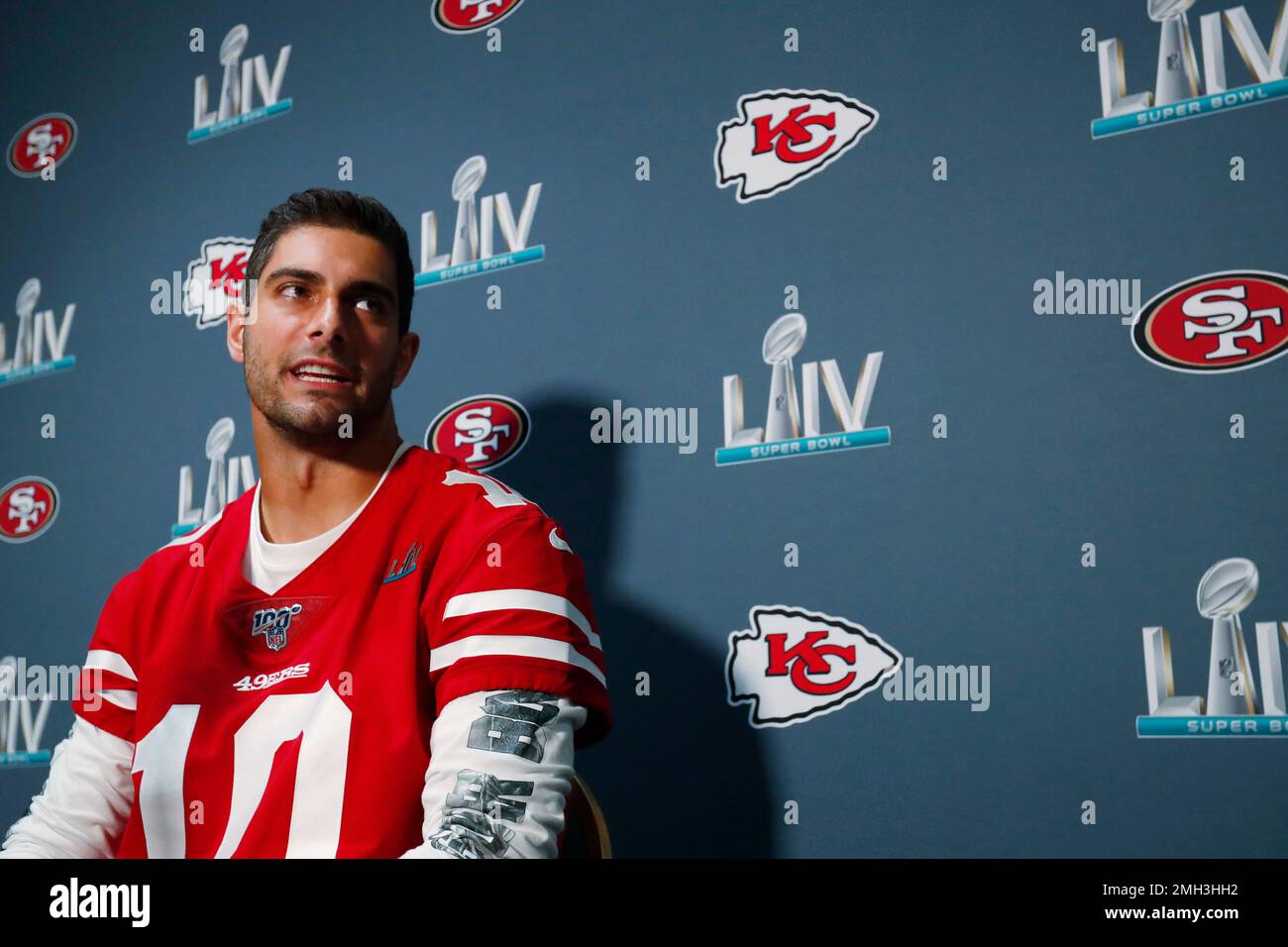 San Francisco 49ers quarterback Jimmy Garoppolo speaks during a media ...