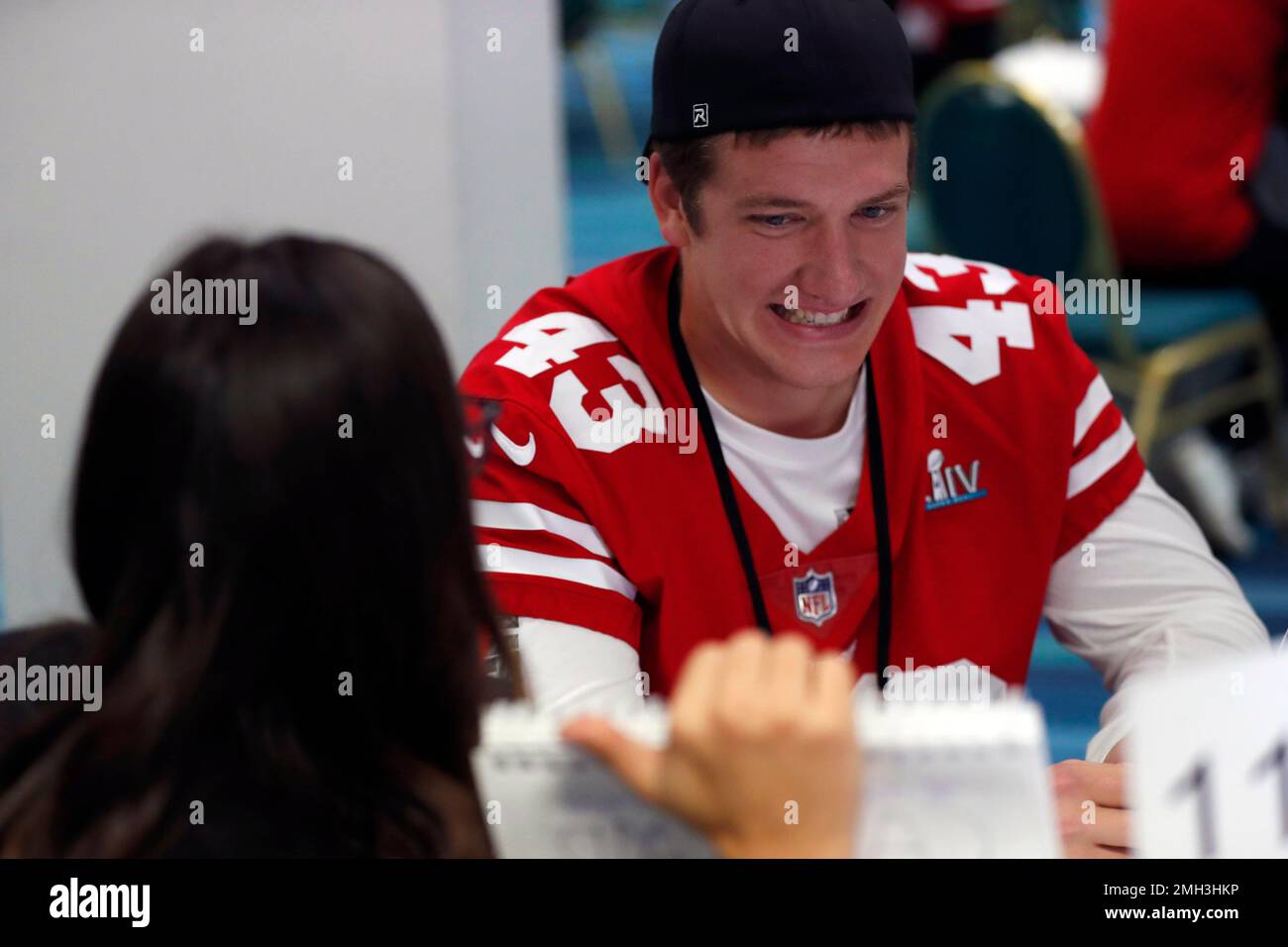 San Francisco 49ers tight end Daniel Helm reacts as he attempts to ...