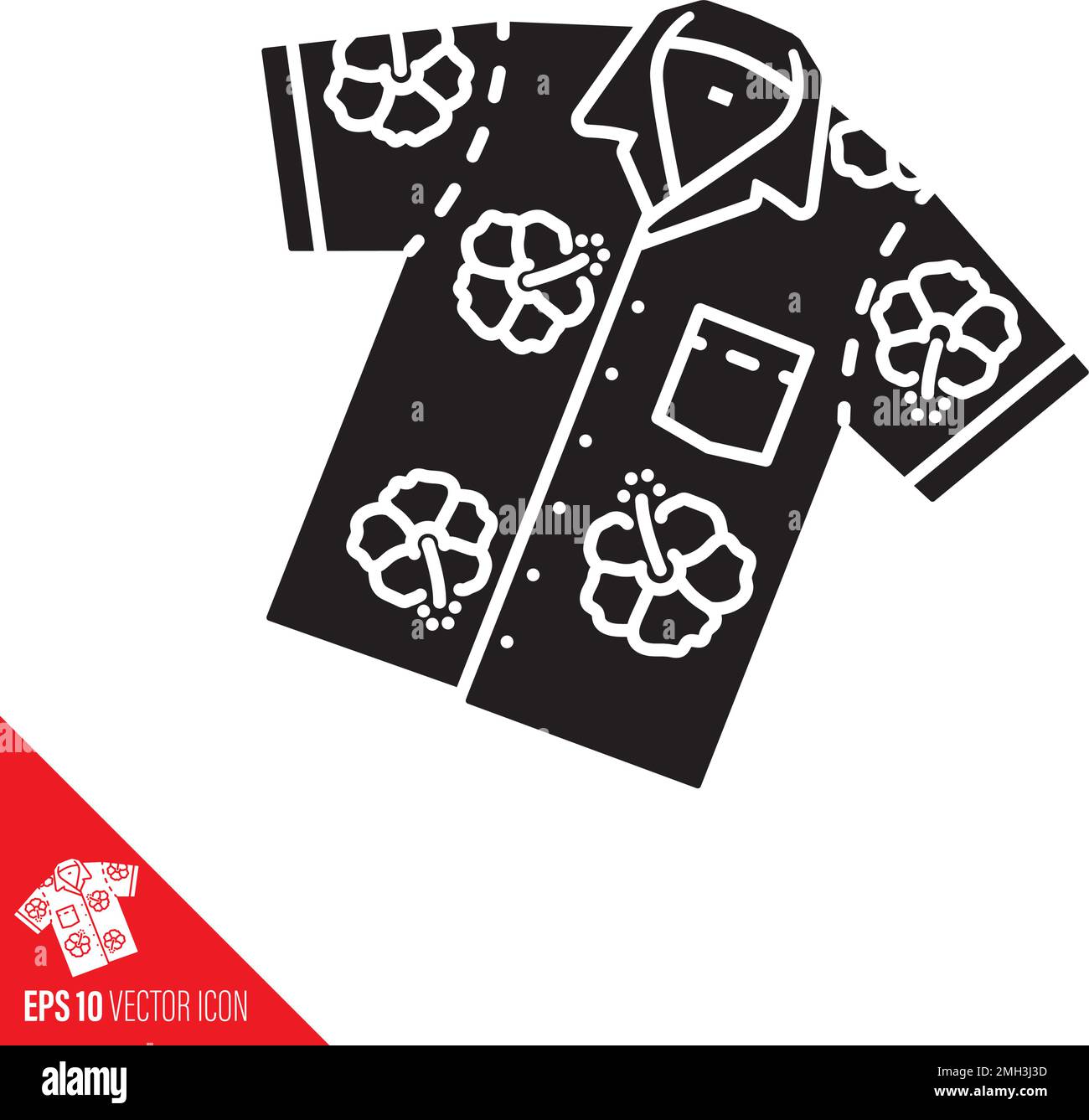 Hawaiian shirt with hibiscus blossoms vector icon. Symbol of ...