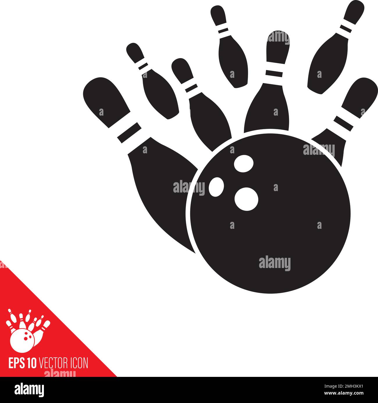 Bowling ball striking skittles vector glyph icon. Indoor ball game ...