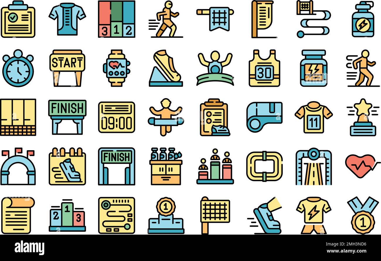 Running marathon icons set outline vector. Run people. Man activity ...
