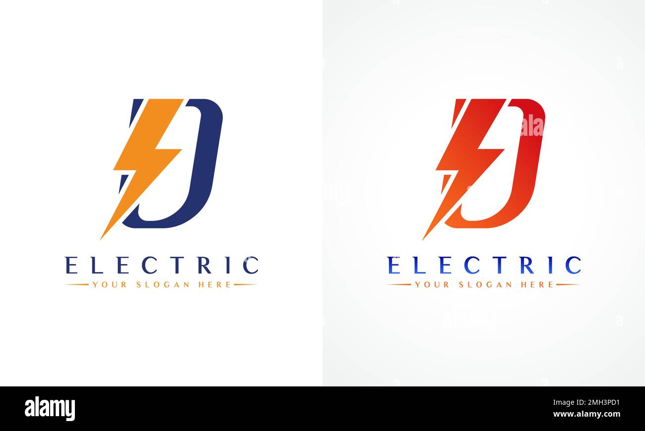 D Letter Logo With Lightning Thunder Bolt Vector Design. Electric Bolt Letter D Logo Vector ...