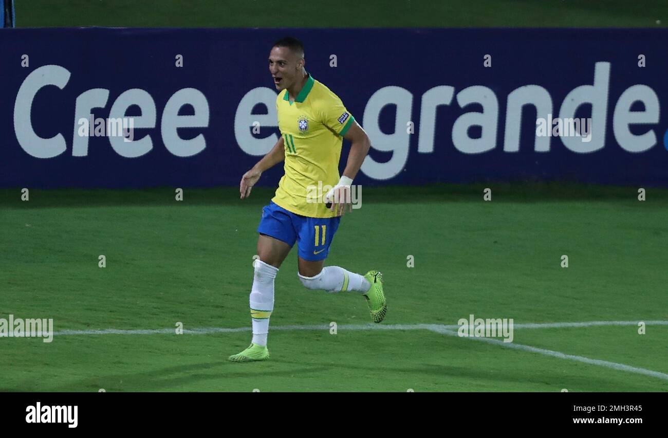 Brazil's Antony celebrates after scoring his side's first goal against ...
