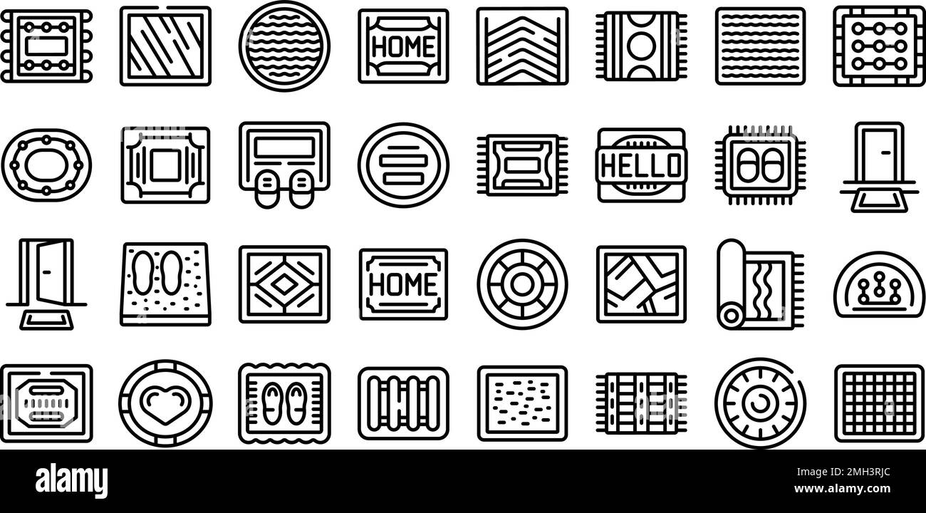 Door mat icons set outline vector. Office floor. Space rug Stock Vector ...