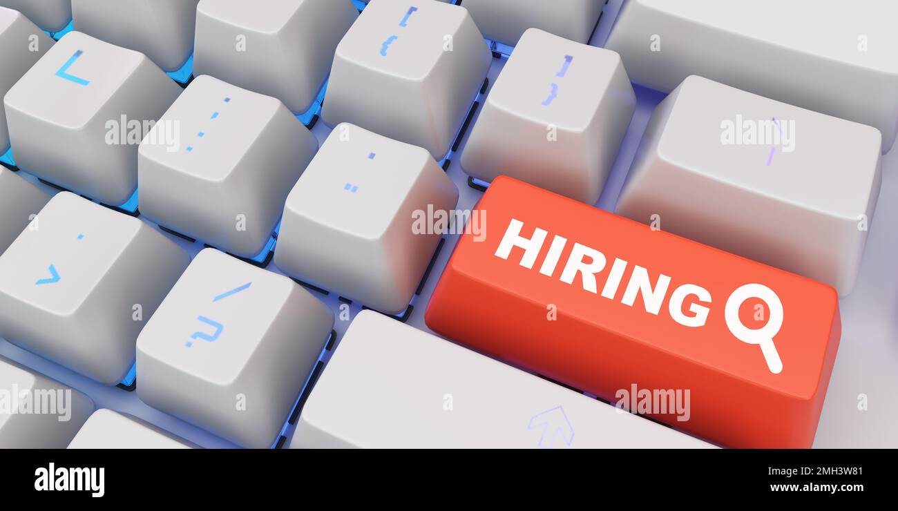White Keyboard with hiring job button 3d render image Stock Photo - Alamy