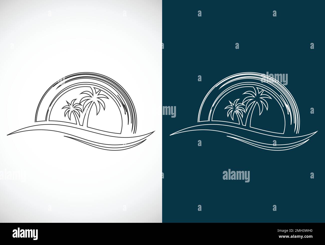 Simple modern Unique tropical beach line art logo design vector ...