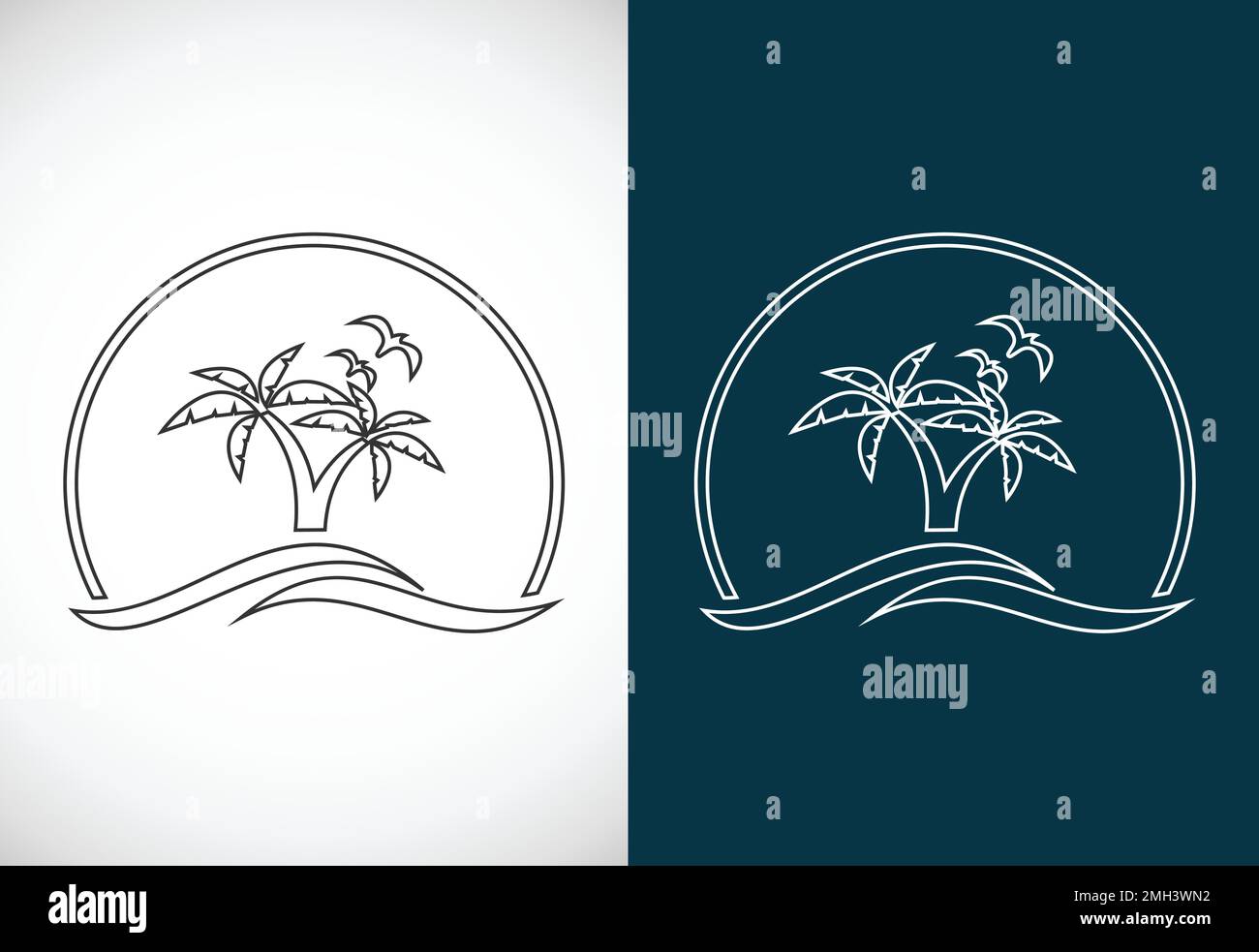 Simple modern Unique tropical beach line art logo design vector ...